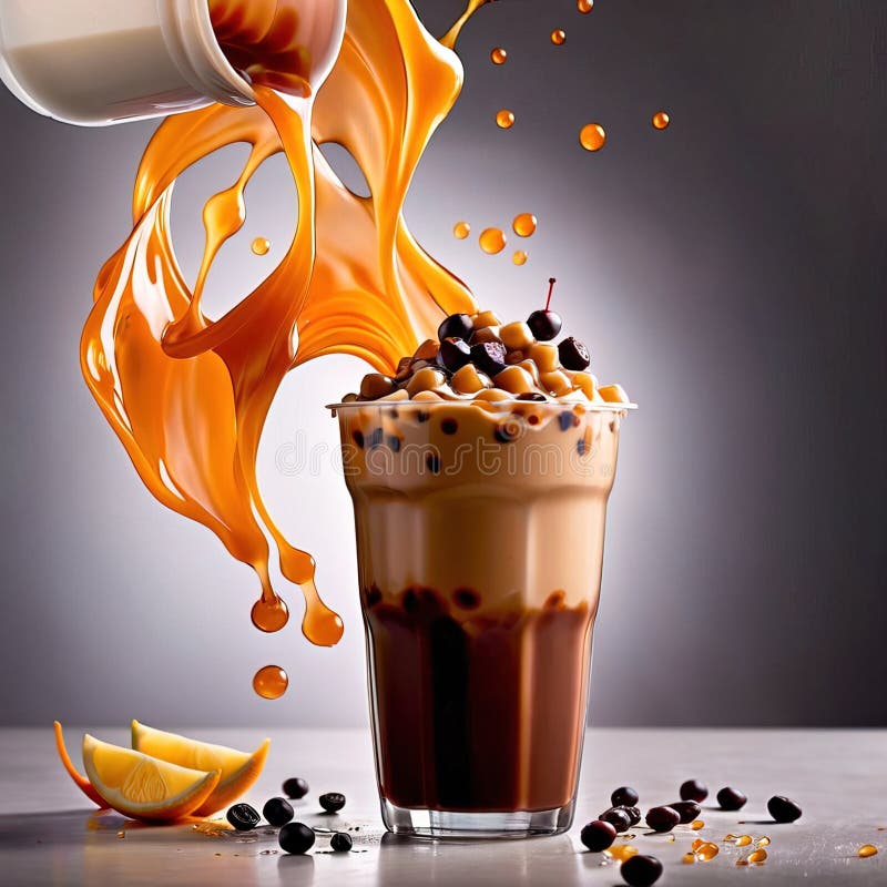 Glass of Taiwanese Bubble Milk Tea, Dynamic Splash Effect Stock ...