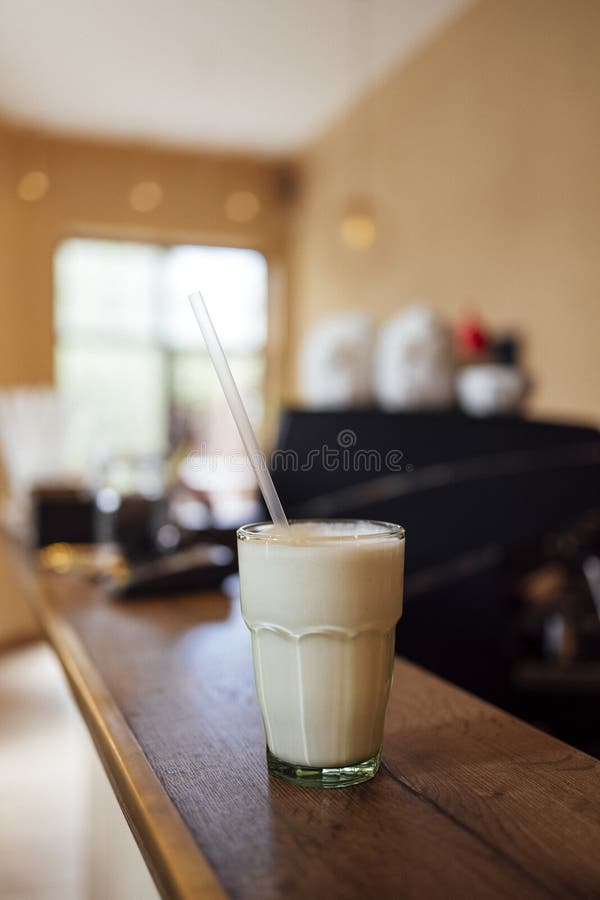 Glass With Tasty Vanilla Milkshake Stock Image Image Of Portion Sugar 271935851