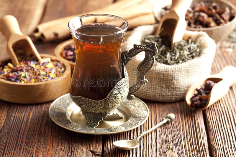 Glass of Tea and Assorted Mix of Tea Leaves Stock Image - Image of ...