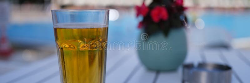 Glass of Tea or Beer on Table in Evening Stock Image - Image of summer ...