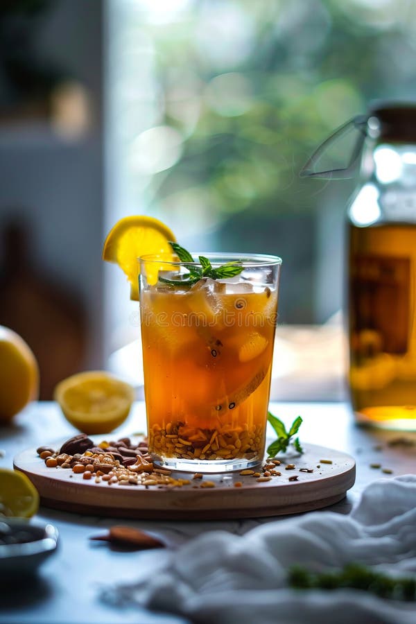 A Glass of Tea with Lemon and Mint on a Table Stock Photo - Image of ...
