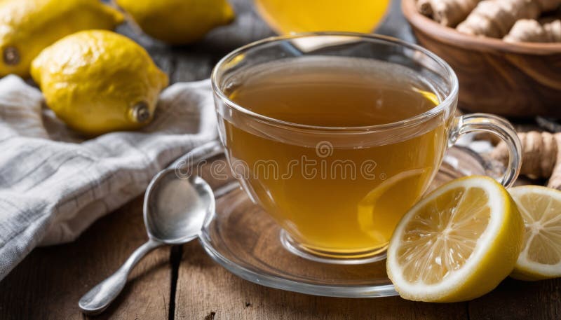 A Glass of Tea with Lemon and a Spoon Stock Illustration - Illustration ...