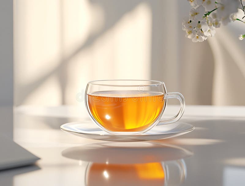 Glass Teacup with Orange Tea on a Bright Table Stock Image - Image of ...