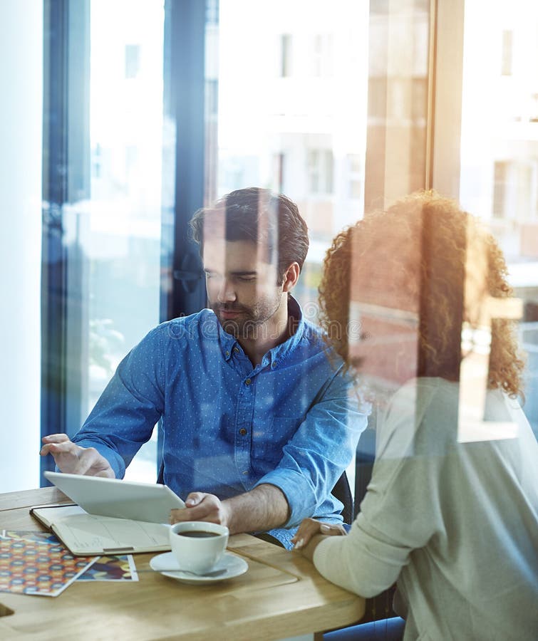 Glass, Teamwork and People with Tablet, Office and Feedback for Article ...