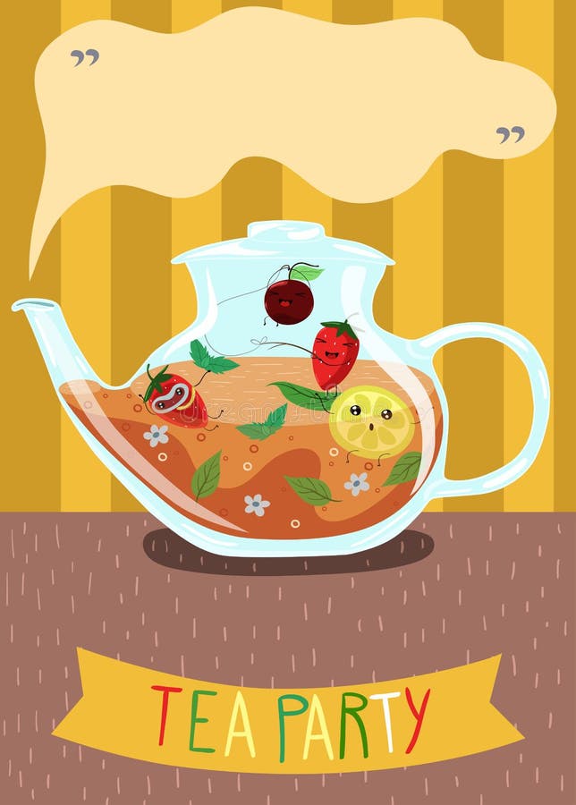 Glass Teapot with Berry Tea. Tea Party Banner Stock Illustration ...