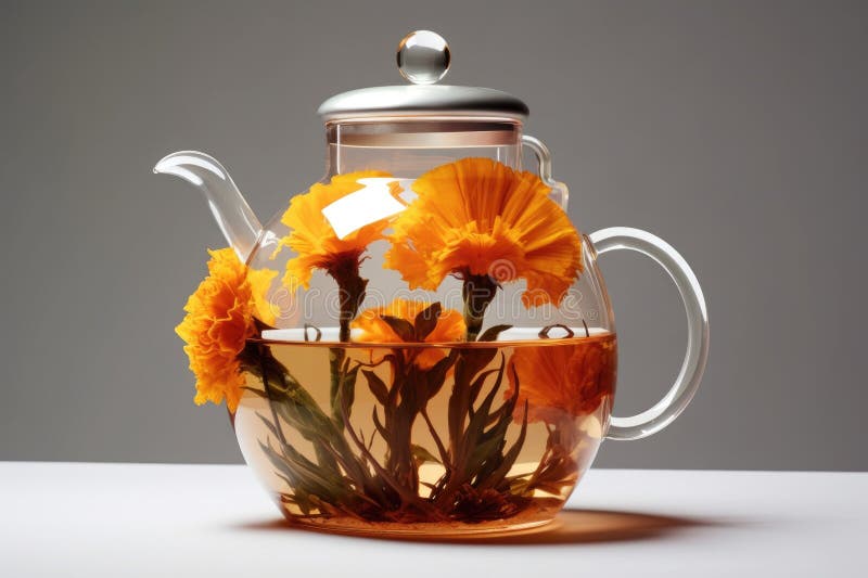 Glass Teapot with Blooming Flower Tea Inside Stock Illustration ...