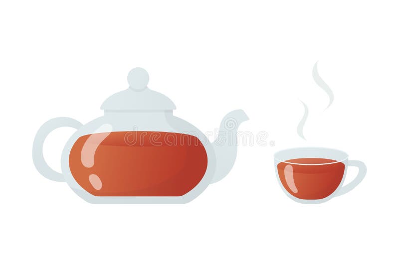 Glass Teapot and Cup of Tea. Cartoon Flat Style Illustration Stock ...
