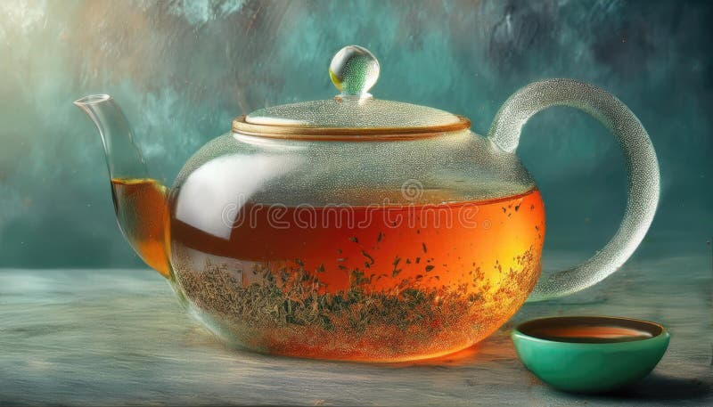 A Glass Teapot Filled with Warm Brewed Tea with Tea Leaves Floating ...