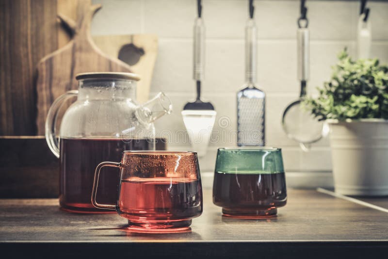 Glass Teapot Full of Black Tea Stock Photo - Image of healthy, herbal ...