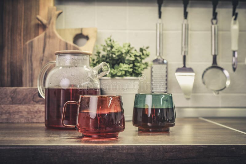 Glass Teapot Full of Black Tea Stock Image - Image of water, delicious ...