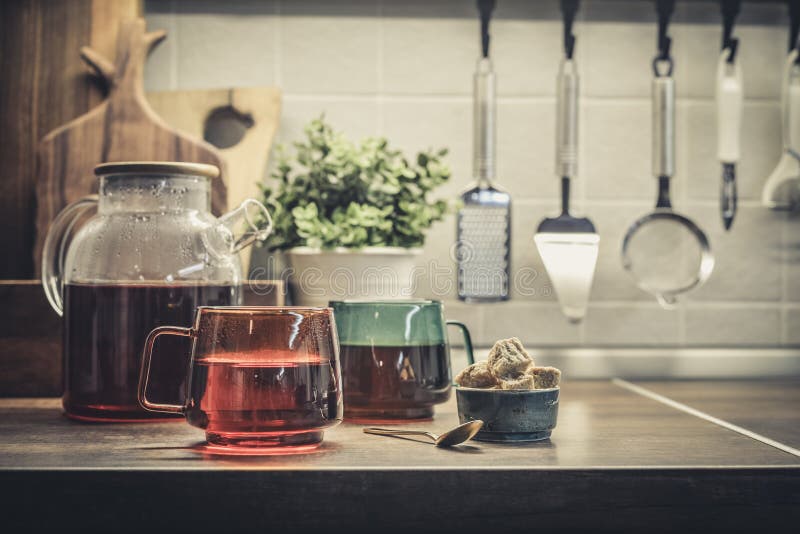 Glass Teapot Full of Black Tea Stock Photo - Image of nature, organic ...