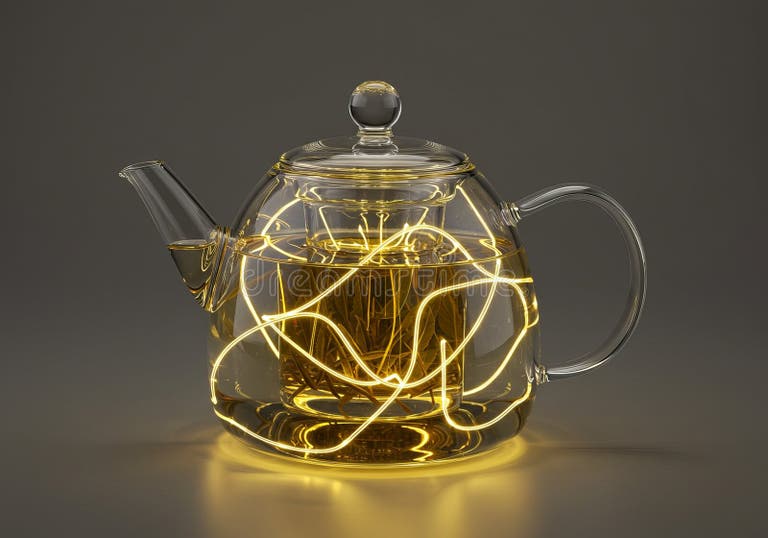 Glass Teapot with Glowing Lights Inside on Dark Background Stock Photo ...