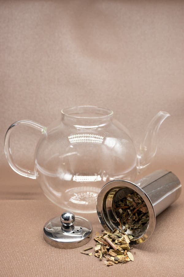 Glass Teapot with Metal Filter, Tea Concept Stock Image - Image of ...