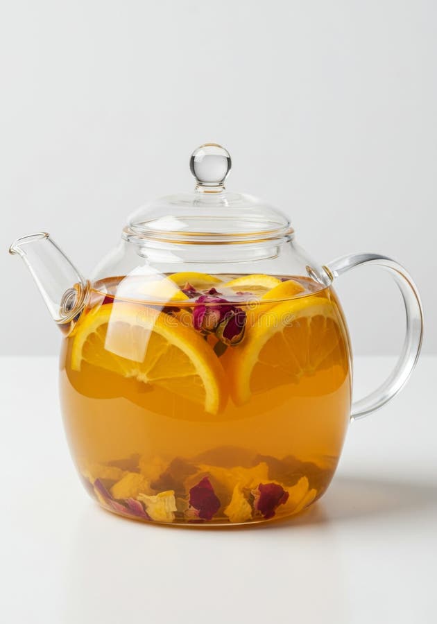 Glass Teapot with Orange Slices and Rose Buds Stock Illustration ...