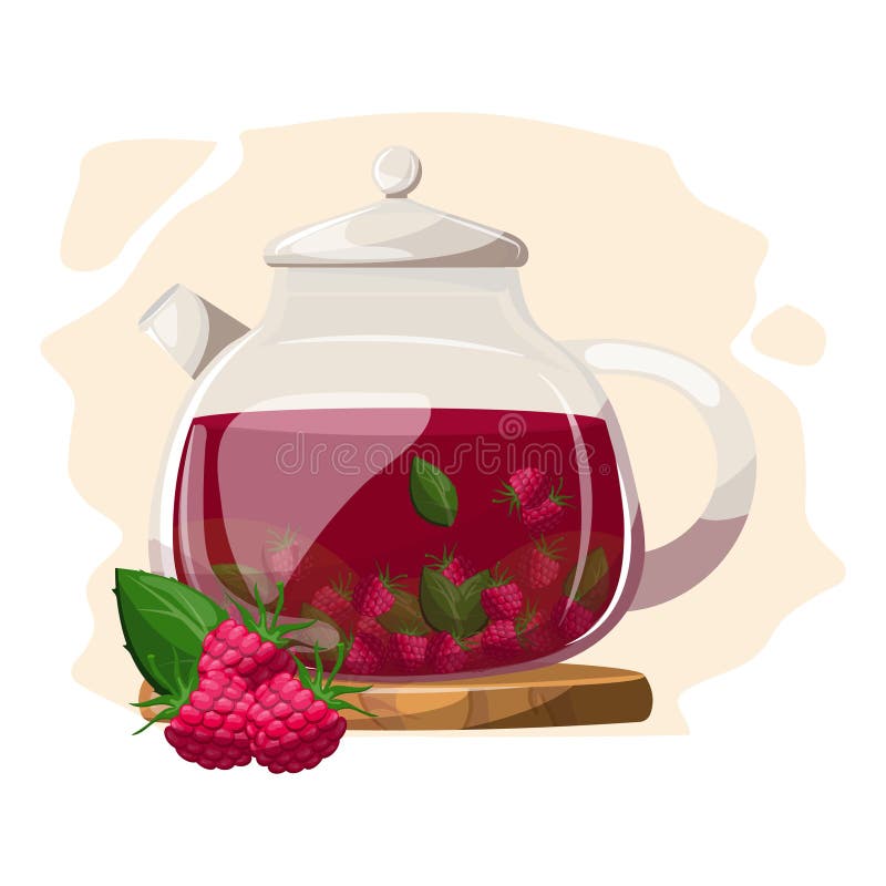 Glass Teapot with Raspberry Tea. Raspberry Tea Stock Illustration ...