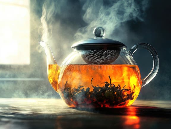 A Glass Teapot with a Tea Ball Inside, Ready for Brewing Stock Photo ...
