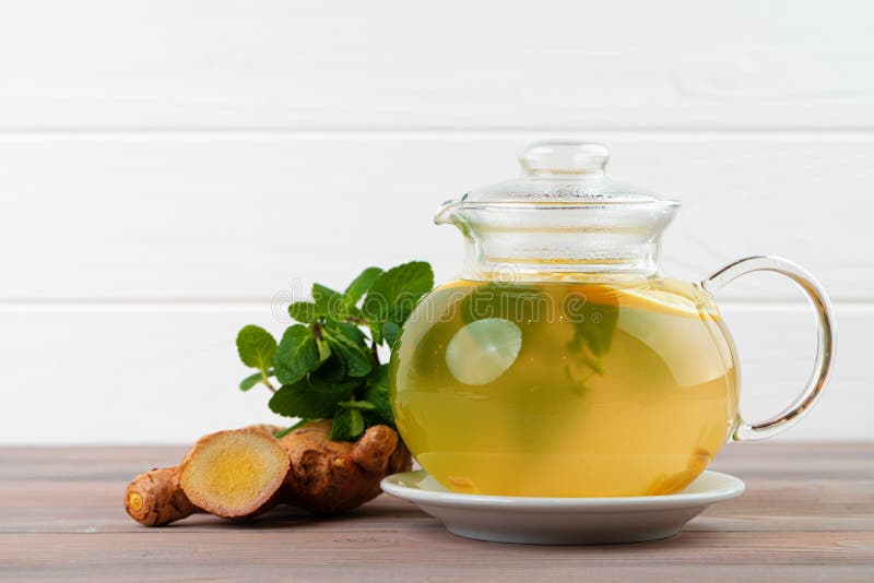 Glass Teapot of Tea with Ginger and Citrus Stock Image - Image of ...