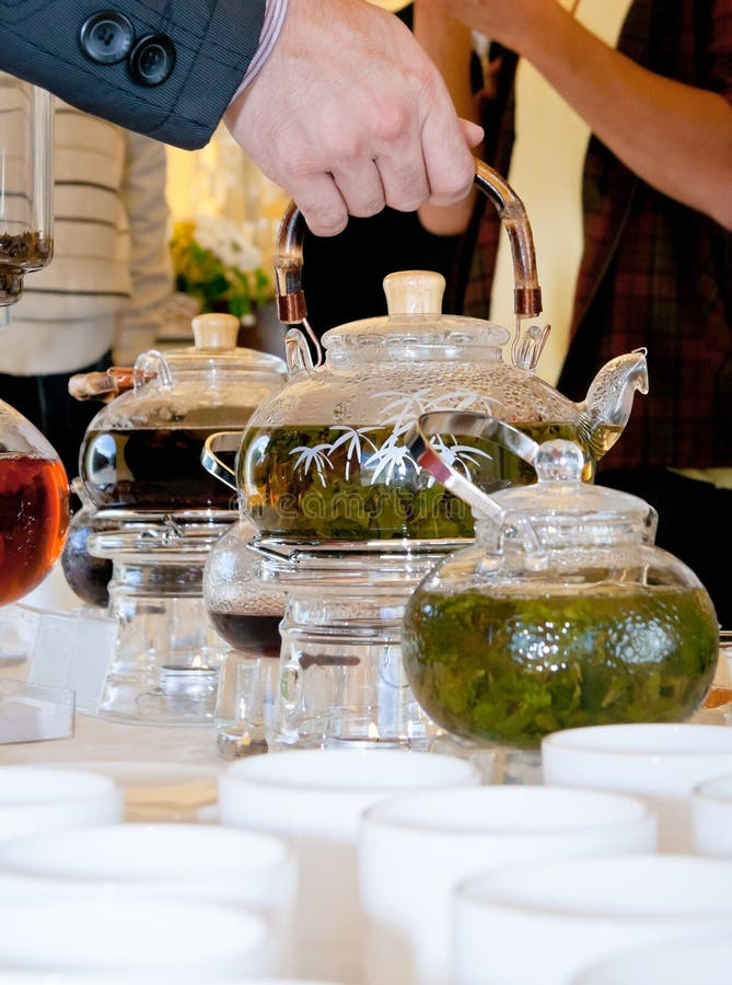 Glass Teapots with Fresh Tea Stock Image - Image of herbal, beneath ...