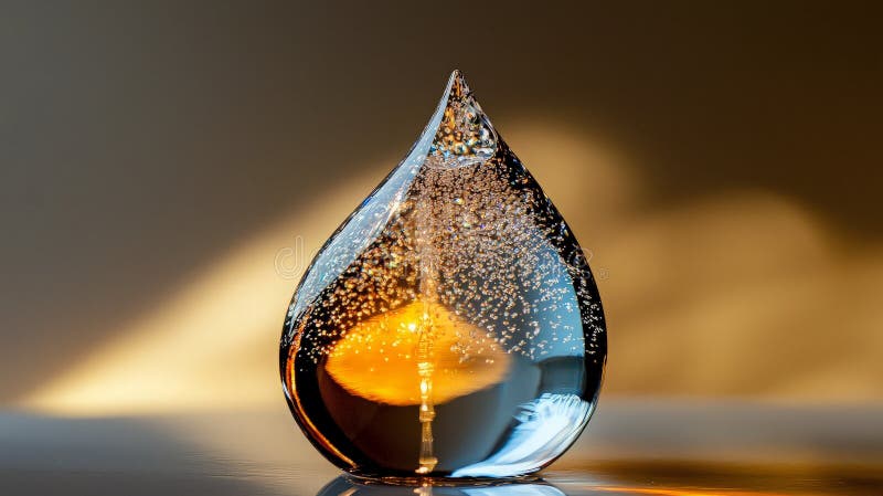 Glass Teardrop Sculpture with an Abstract Orange Light Inside Stock ...
