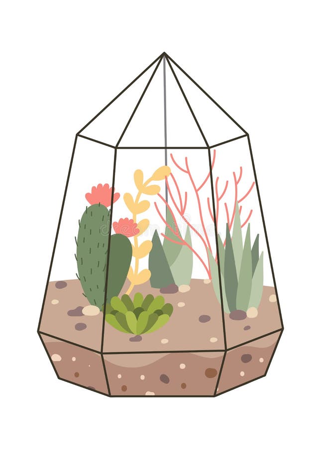 Glass Terrarium with Evergreen Plant Flat Icon Stock Vector ...