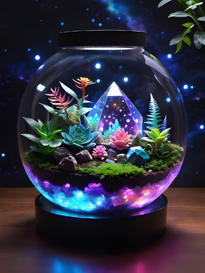 A Glass Terrarium with Plants and Rocks Stock Illustration ...