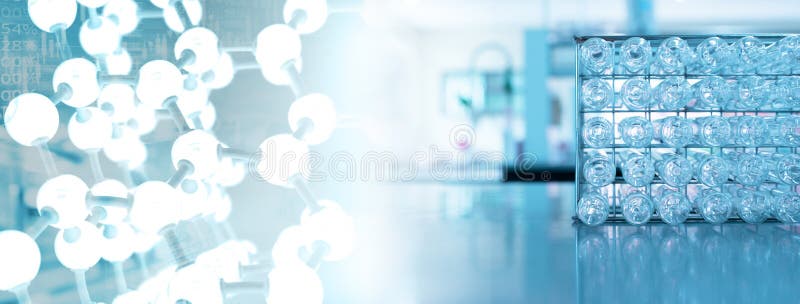 Glass Test Tube with Chemical Molecular Structure in Science Lab Banner ...
