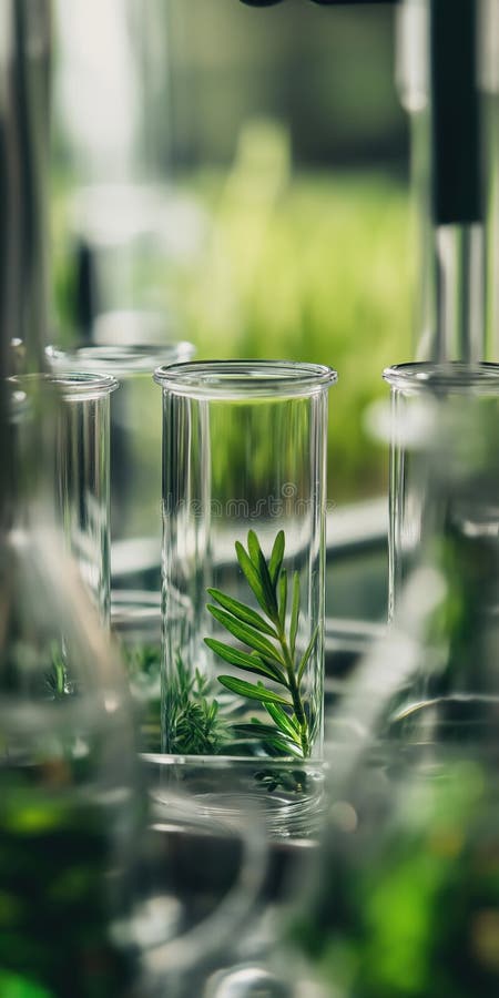 Glass Test Tubes with Green Plants in a Laboratory Setting for ...
