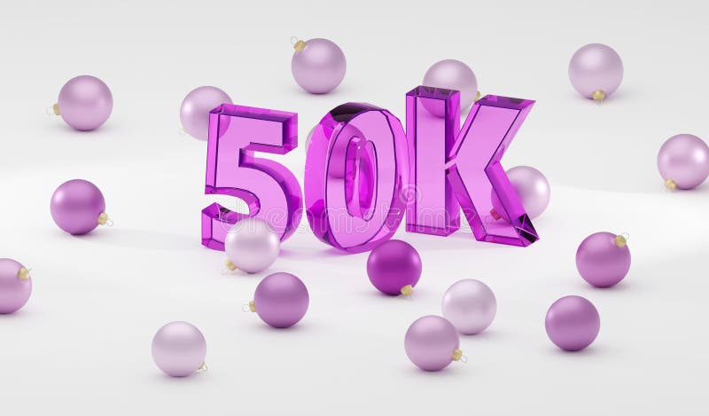 Glass Text with Ornaments Saying 50k 3D Render Stock Illustration ...