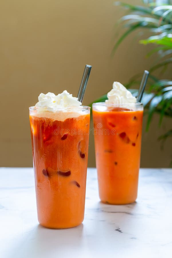 Thai Iced Tea Top with Whipped Cream Stock Image - Image of orange ...