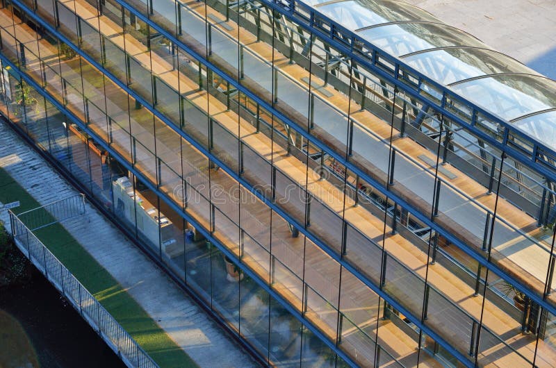 Modern Glassy Multilevel Passage Stock Image - Image of shadows, empty ...