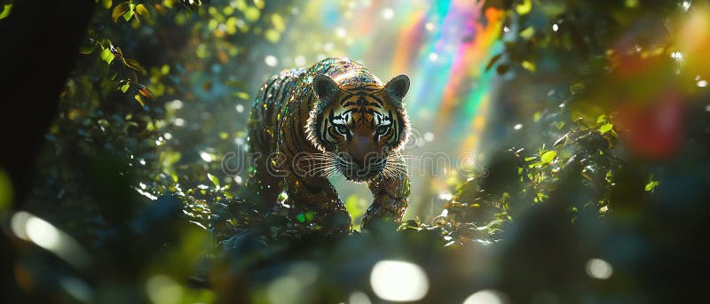 Glass Tiger Prowling through a Forest of Prismatic Light Stock ...