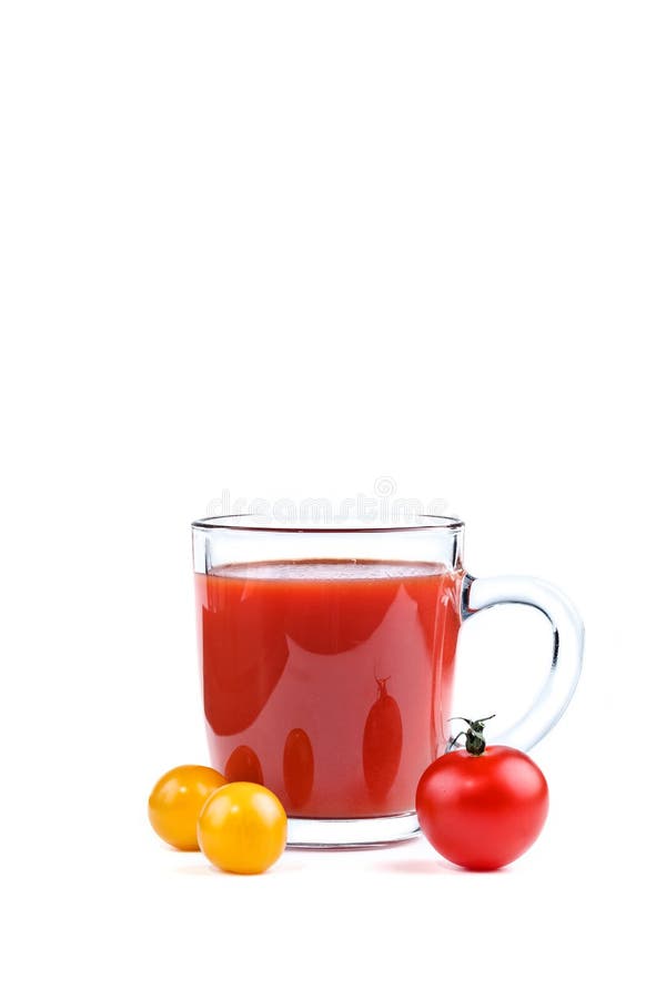 A Glass of Tomato Juice and Red and Yellow Tomatoes on White Background ...