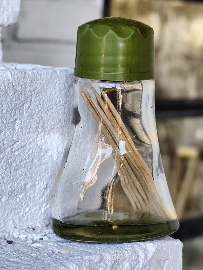 Glass Toothpick Holder with Green Lid Stock Image - Image of stick ...