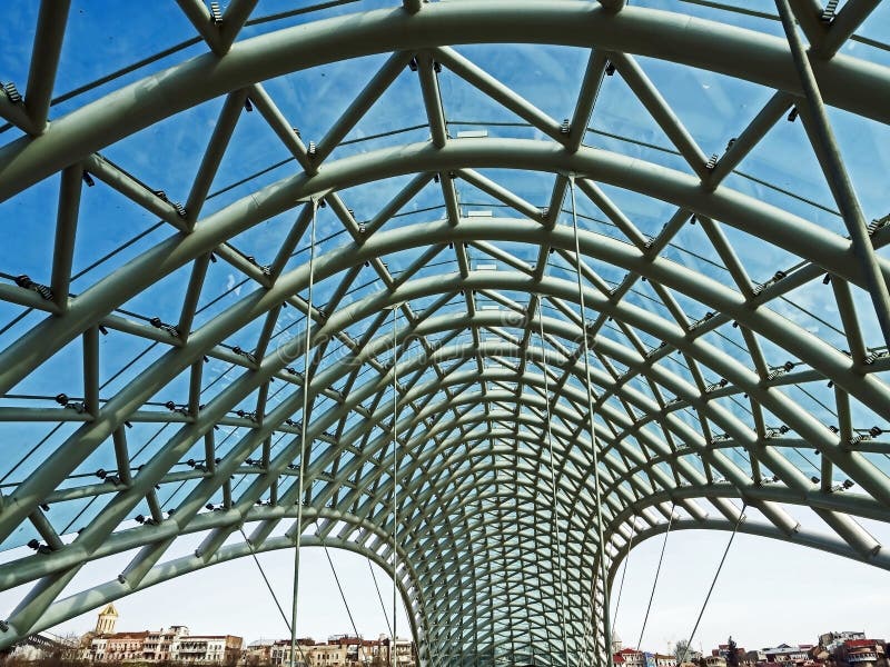 Glass Top of the Bridge of Peace and View of the Kura River in Tbilisi ...