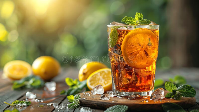 Glass of Traditional Iced Tea Garnished with Lemon and Mint Stock ...
