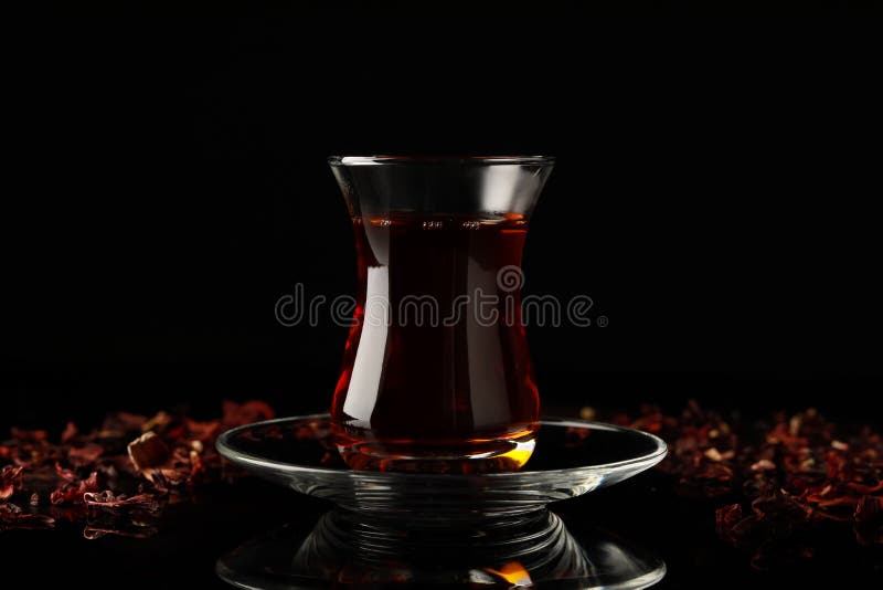 Glass of Traditional Turkish Tea on Black Table Stock Image - Image of ...