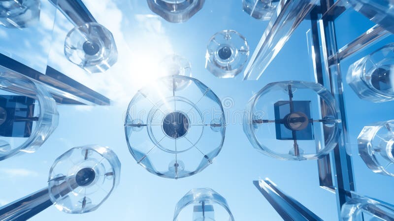 Glass Transparent Mechanisms Against a Light Blue Sky Stock ...