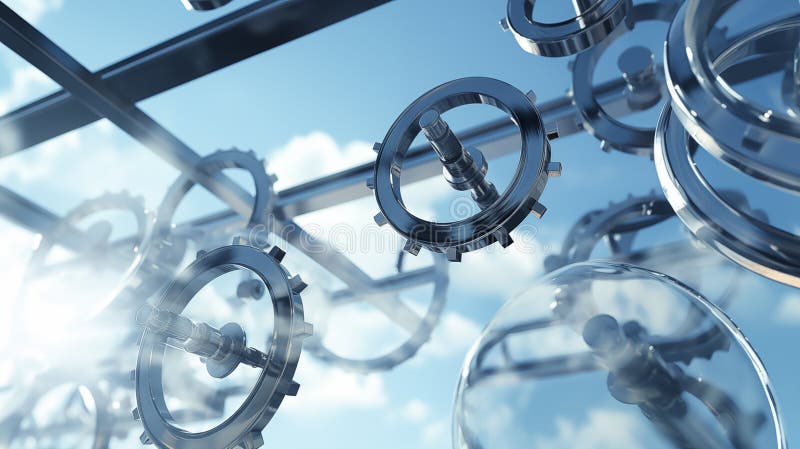 Glass Transparent Mechanisms Against a Light Blue Sky Stock ...