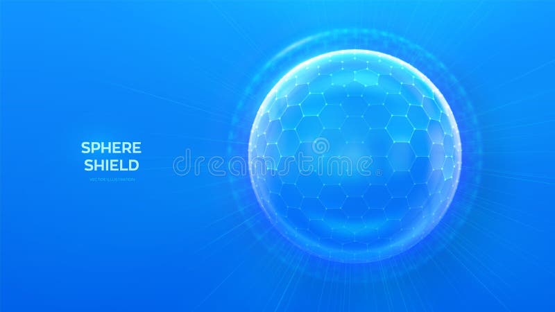 Glass Transparent Protection Sphere Shield. Sphere Shield with Hexagon Pattern on Blue ...