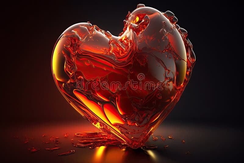 Glass Red Burning Heart on Fire. Generative AI Stock Illustration ...