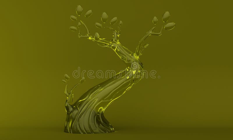 Glass Tree with Leaves on Green Studio Background. 3d Rendering Stock ...