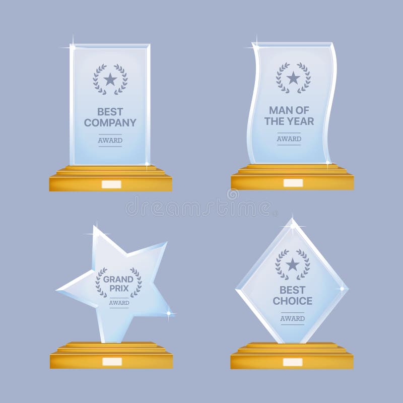 Glass Trophy Awards Vector Set. Glossy Transparent Prizes for Winners ...