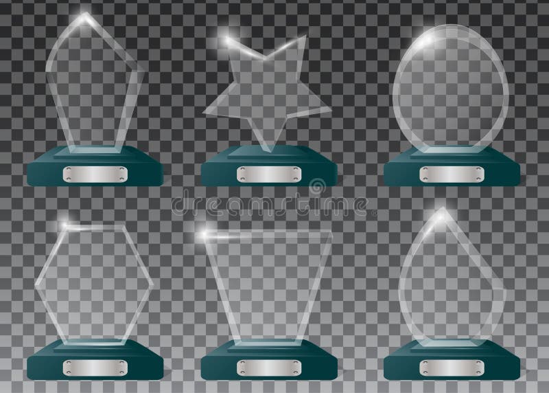 Glass Trophy Awards Vector Set. the Transparent Trophy for Award Stock ...