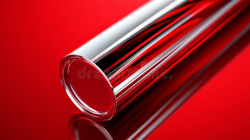Glass Tube with Metallic Shine on a Crimson Backdrop in a Studio ...