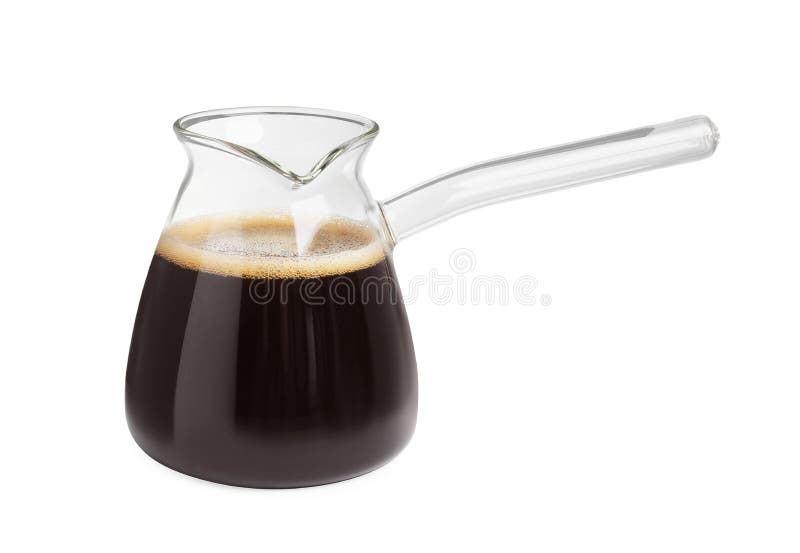 Glass Turkish Coffee Pot with Hot Drink Isolated on White Stock Photo ...