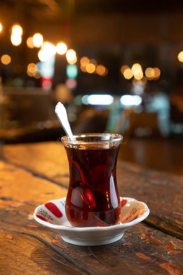 Glass of Turkish Tea on Rustic Wooden Table Stock Photo - Image of ...