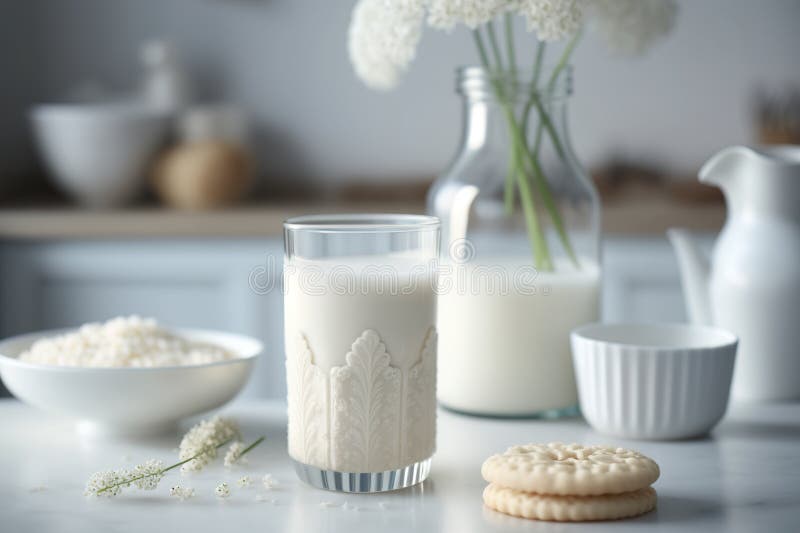 Glass with Vegan Rice Milk on a White Table. Generative AI Stock ...