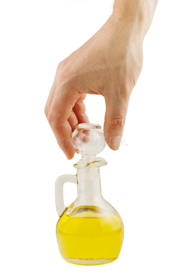 Glass Vessel with Oil in Hand Isolate Stock Photo - Image of full ...