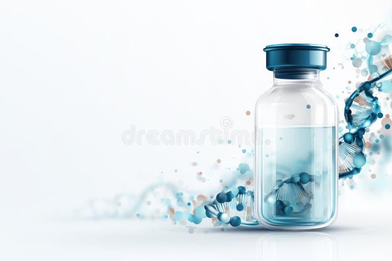 Glass Vial Filled with Liquid, Surrounded by Abstract DNA Strands and ...