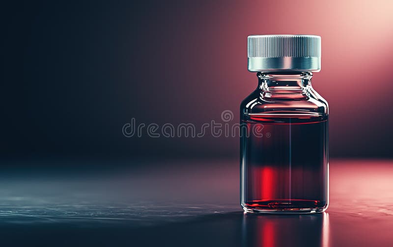 Glass Vial Filled with Red Liquid Highlighted Against a Dark Gradient ...